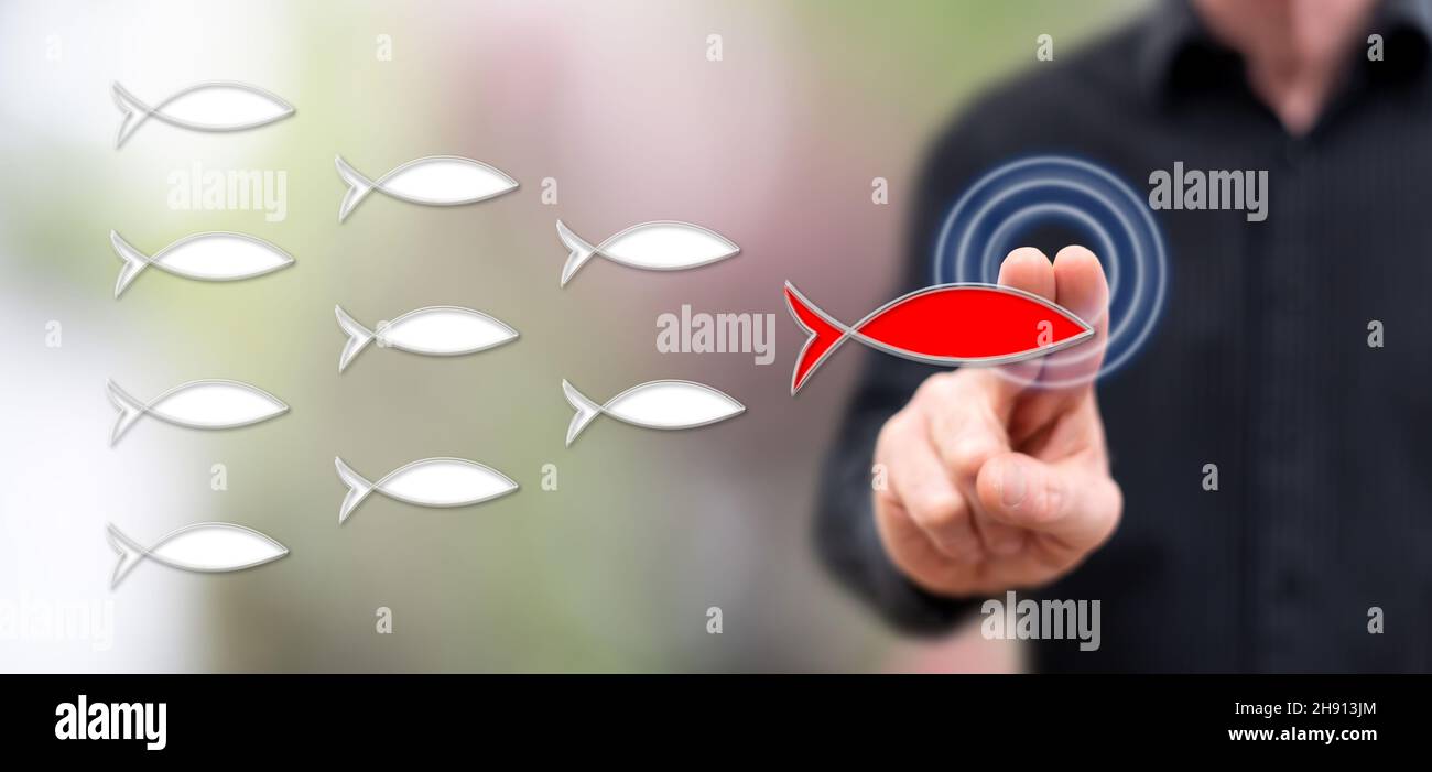 Man touching a leader concept on a touch screen with his fingers Stock Photo - Alamy