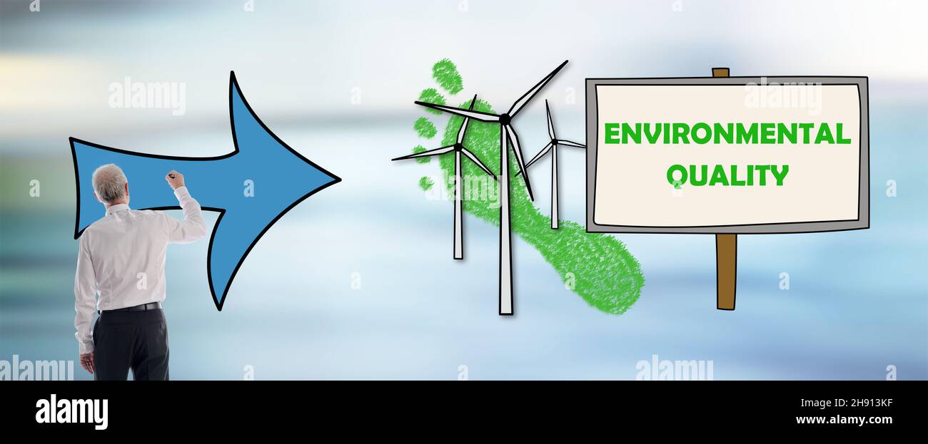 Environmental quality concept drawn by a businessman Stock Photo - Alamy