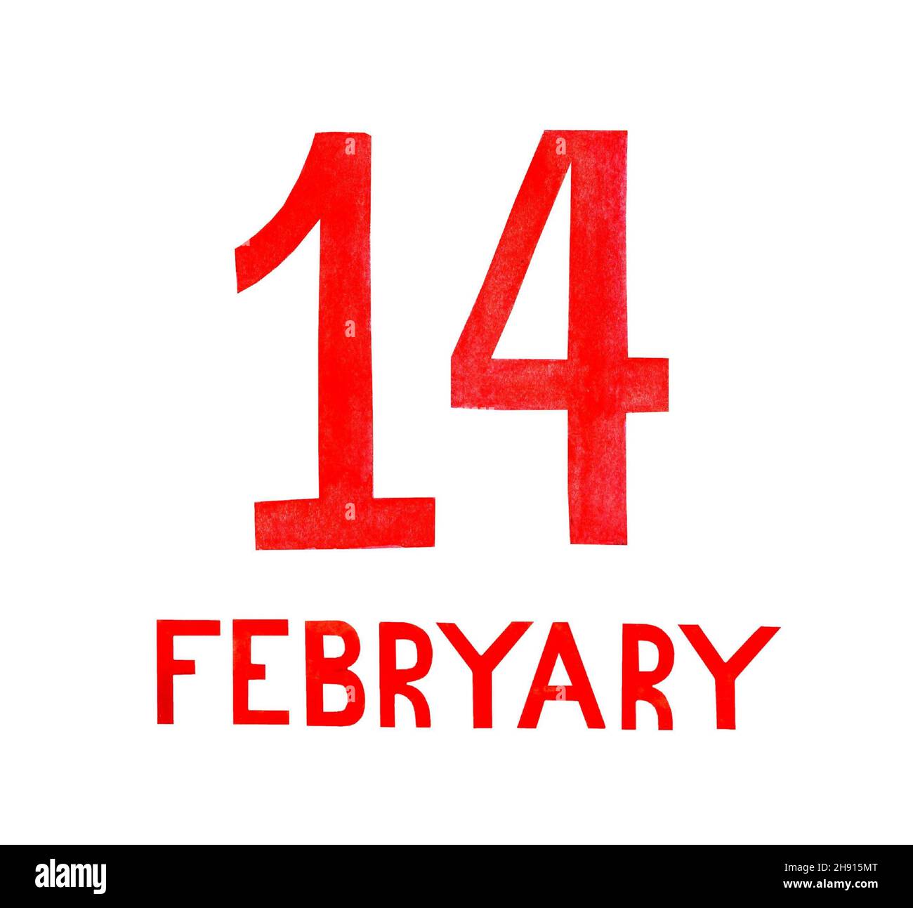 Happy Valentine's Day. Watercolor illustration of the date February 14 ...