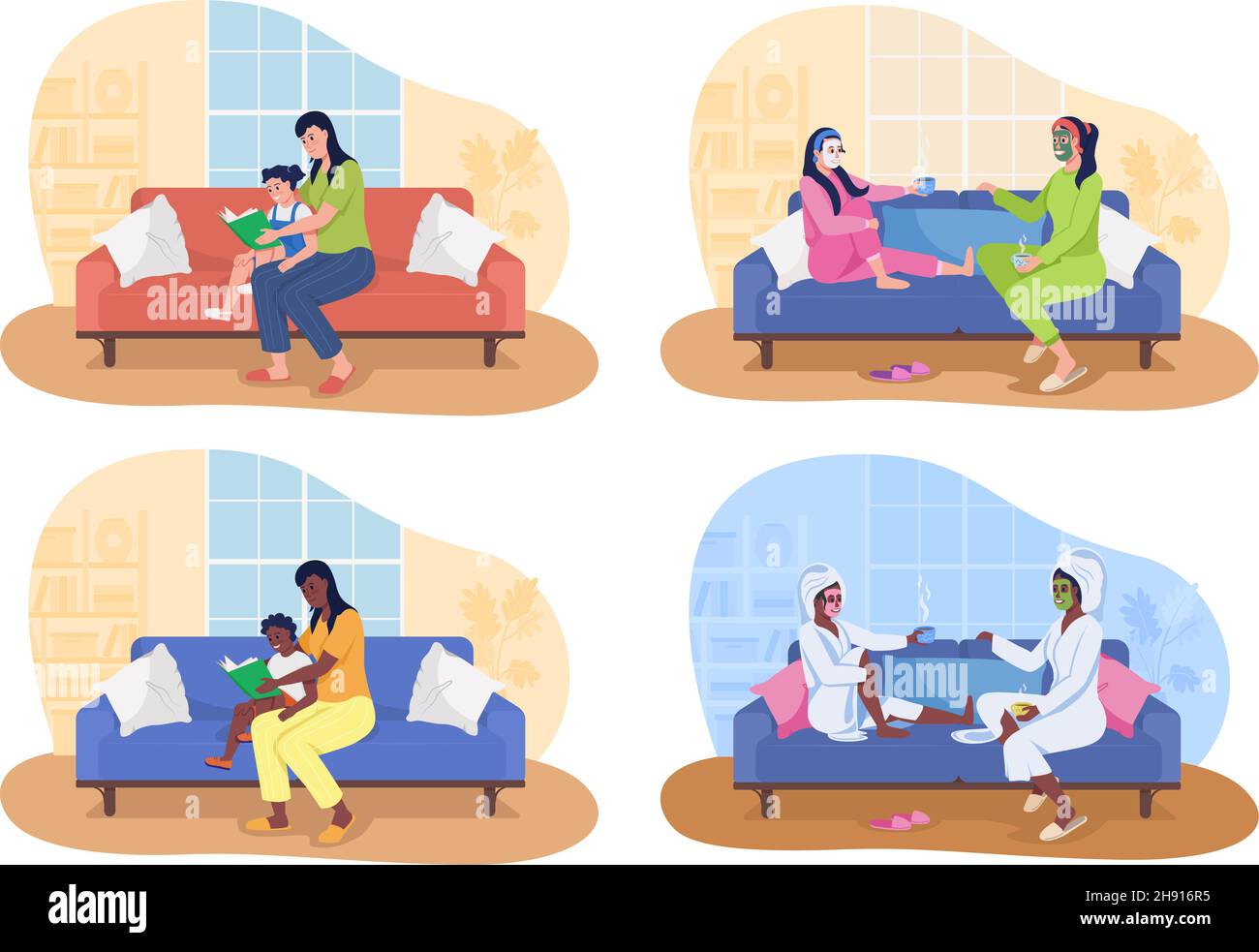 Mother-child bonding 2D vector isolated illustration set Stock Vector ...