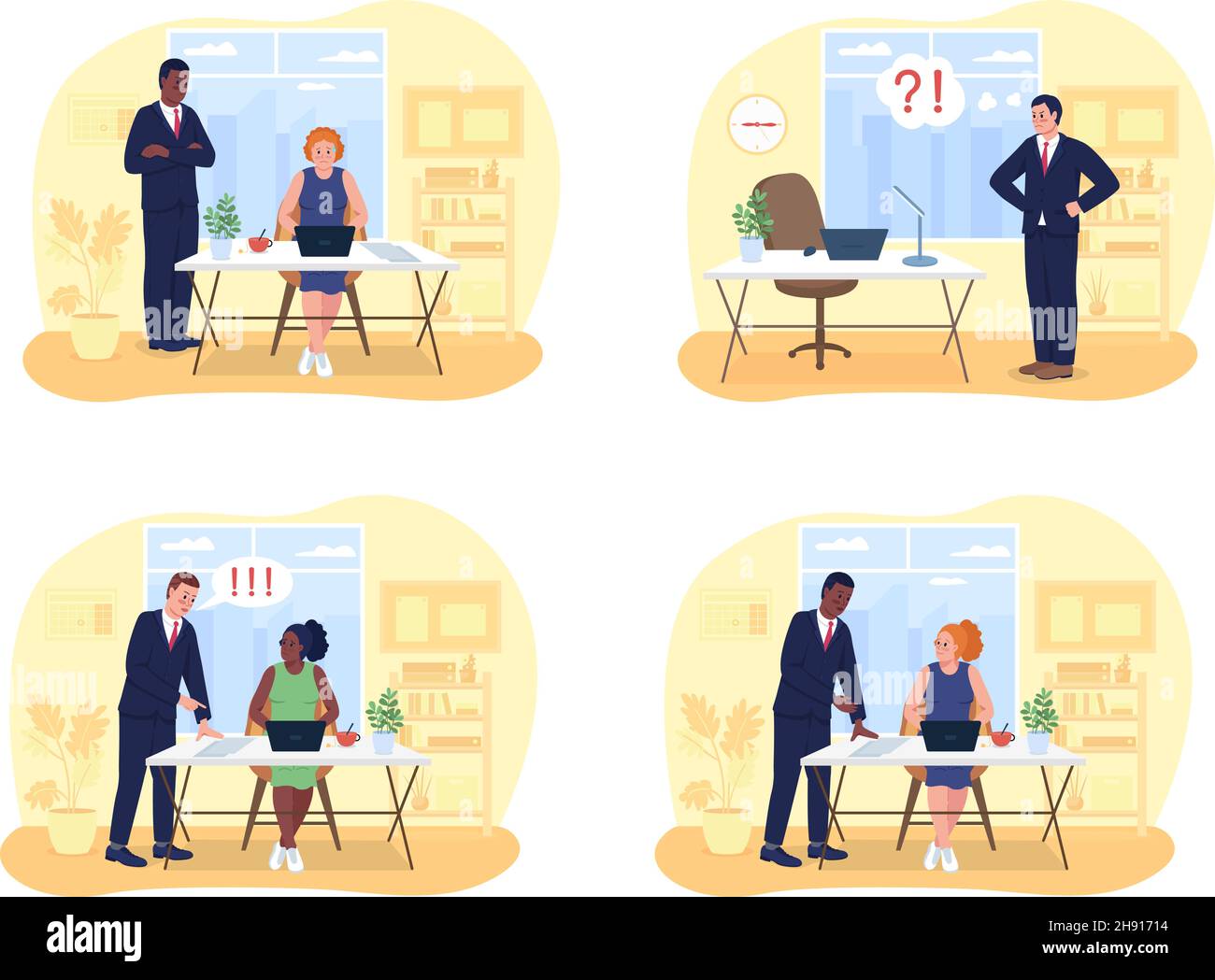 Boss and employee in office 2D vector isolated illustration set Stock ...