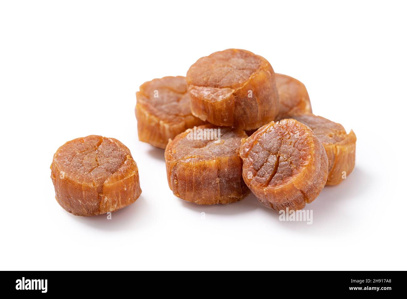 Close up of Dried scallop isolated on white table background for ...