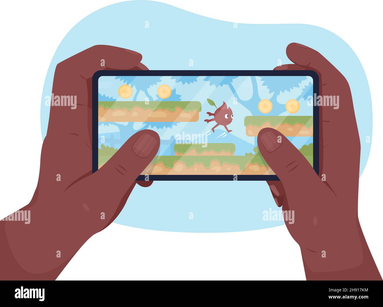 Playing games on smartphone 2D vector isolated illustration Stock ...