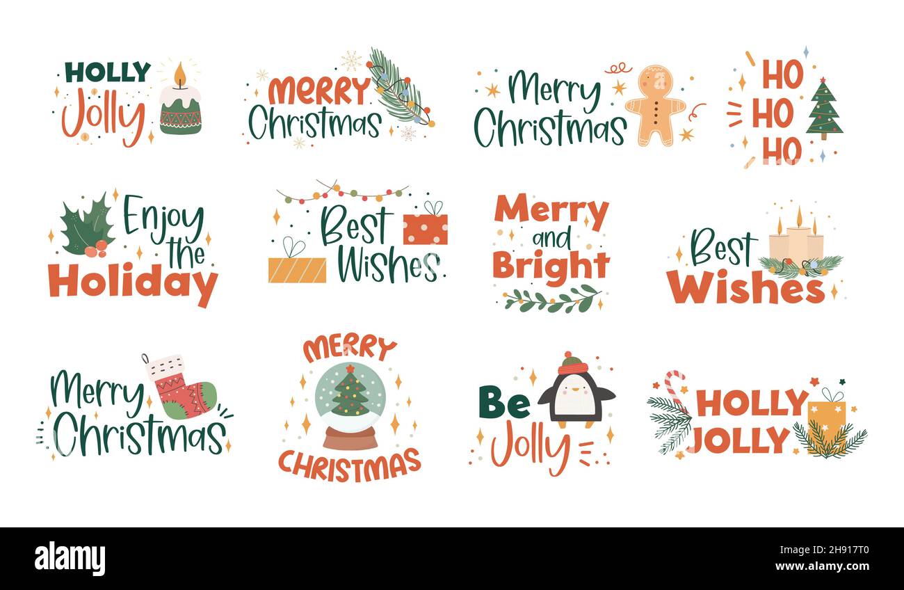 Collection of Christmas handwritten lettering with hand drawn holiday ...