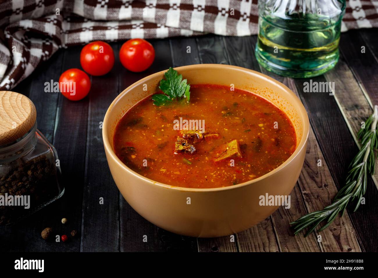 Traditional Georgian food - kharcho spicy soup Stock Photo - Alamy