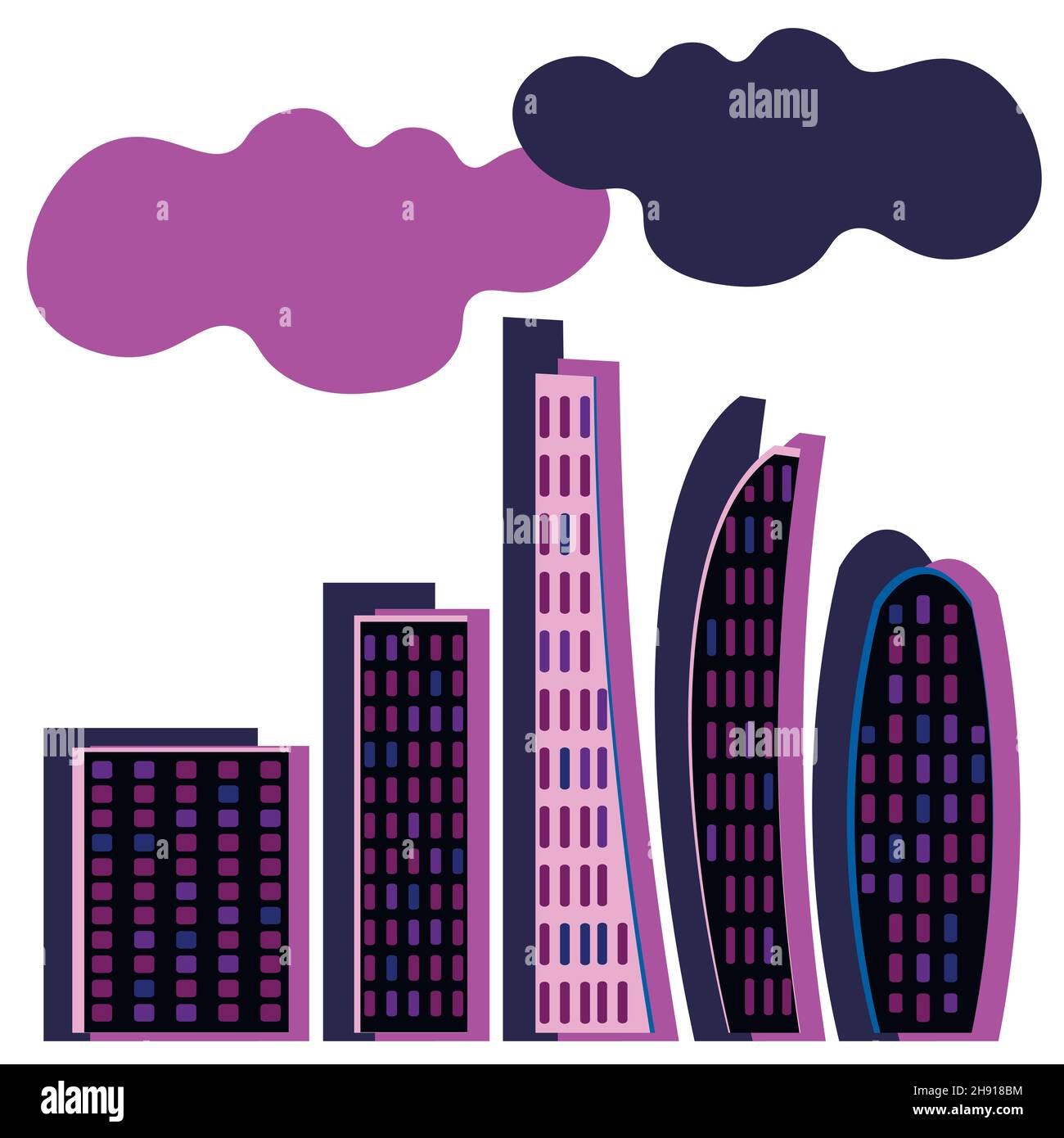 Pattern, endless ribbon on a square background - a stylized night city ...