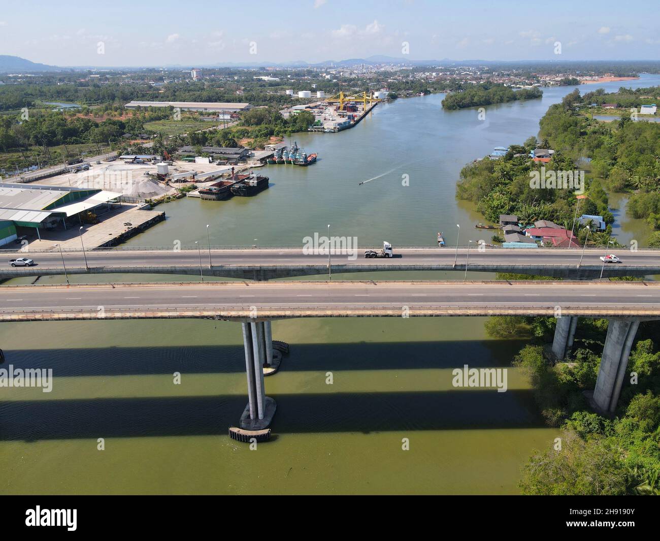 Aerial view of Si Surat Bridge, Surat Thani Province, Thailand Stock ...