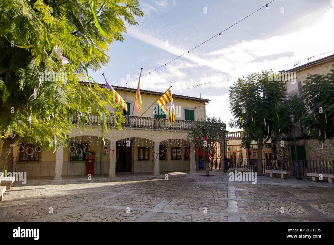 Building with Majorca flags under a blue Stock Photo - Alamy