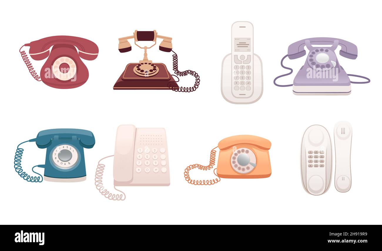 Set of retro and modern home landline telephones vector illustration ...