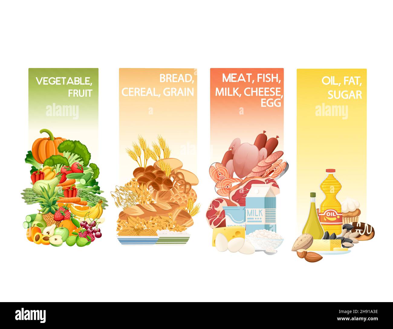 Categories Of Healthy Eating Types Of Food Vector Illustration On White categories-of-healthy-eating-types-of-food-vector-illustration-on-white