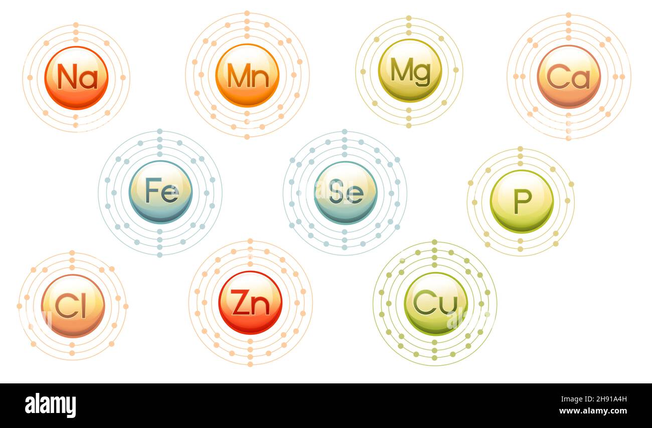 Set of metals capsule with molecular structure vector illustration ...