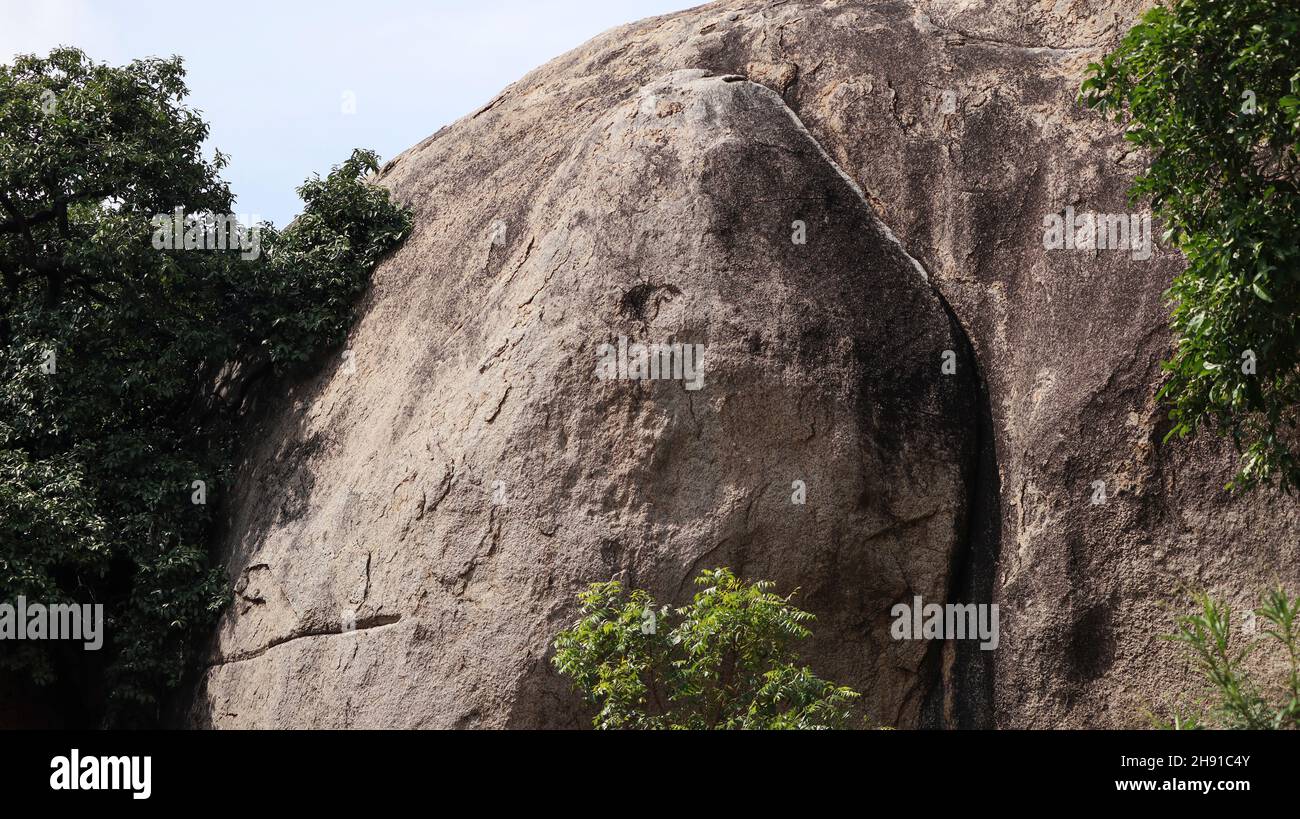 The large rock is located in the natural background Stock Photo - Alamy