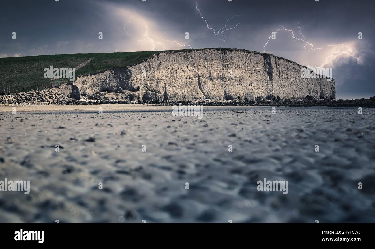 Dramatic cloudy landscape scenery with thunderstorm and lightning ...