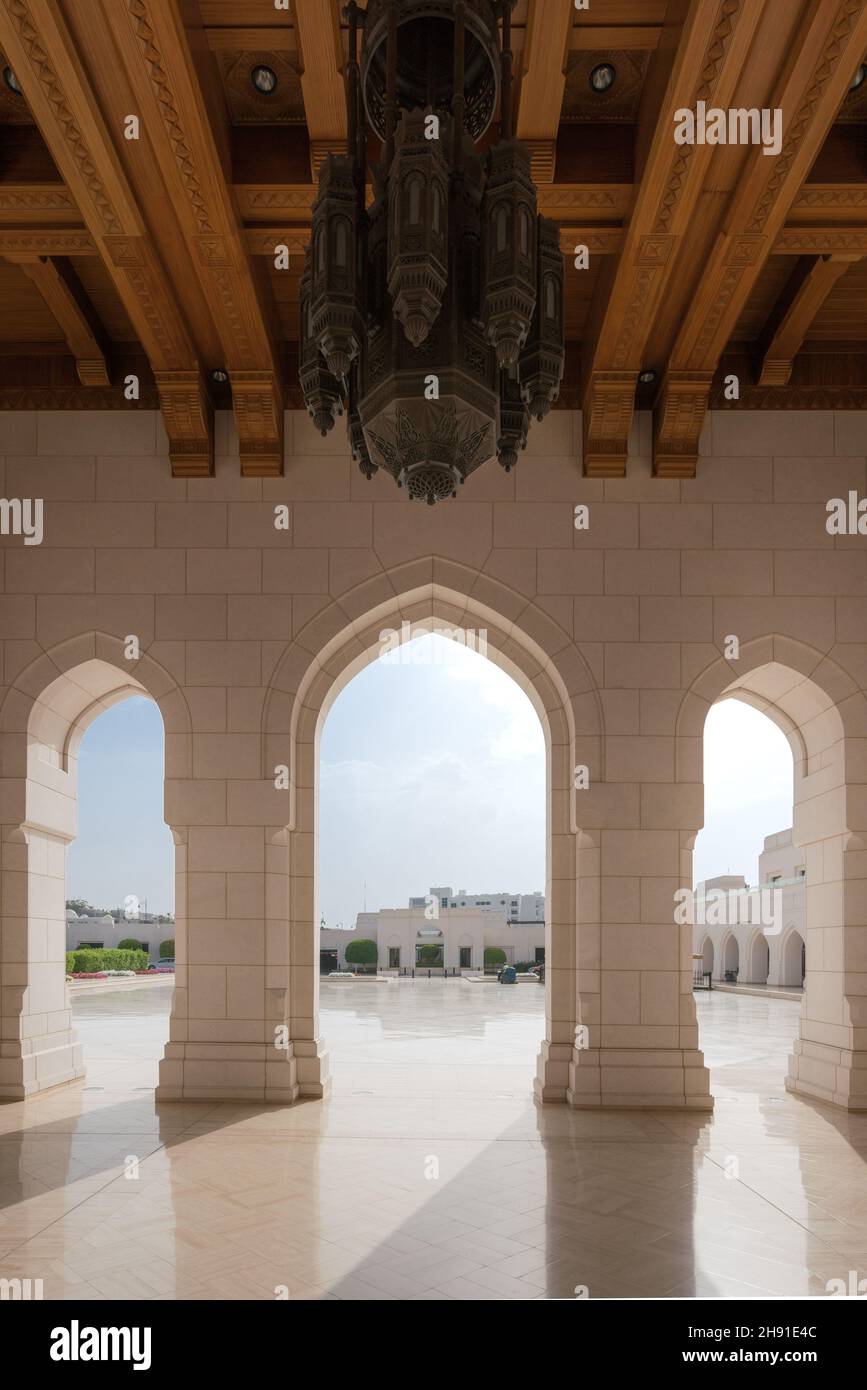 Muscat,Oman - 04.04.2018: View through marble arches of the Royal Opera ...