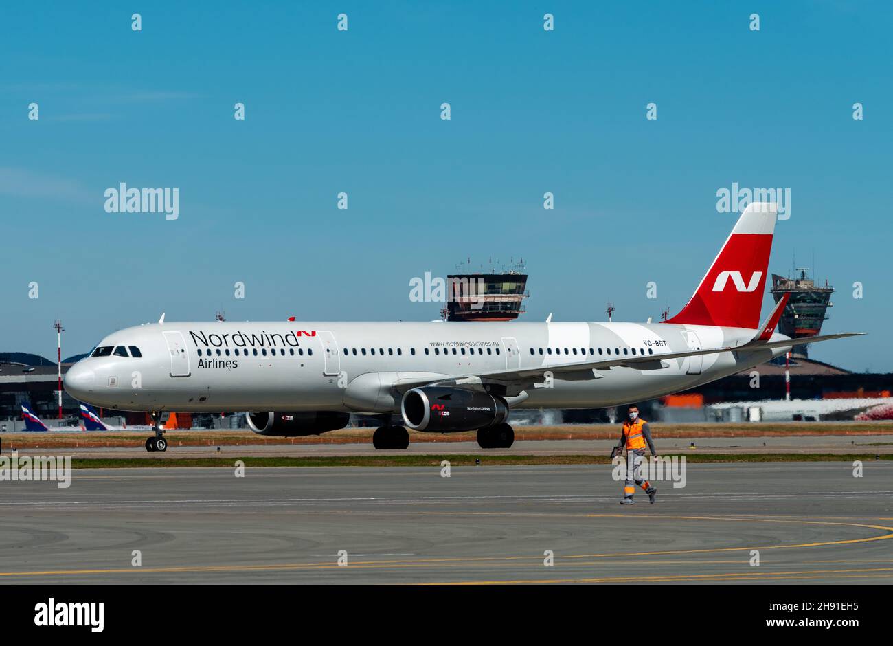 May 11, 2021, Moscow, Russia. Airbus A321 of Nordwind Airlines on the ...
