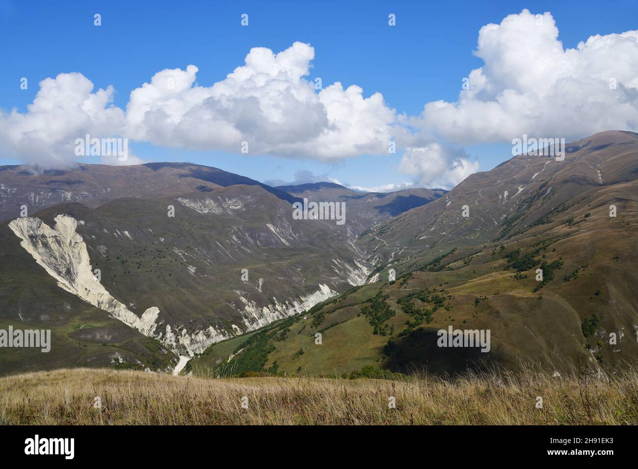 Caucasus alpine meadow and mountains landscape in Chechnya, Russia ...
