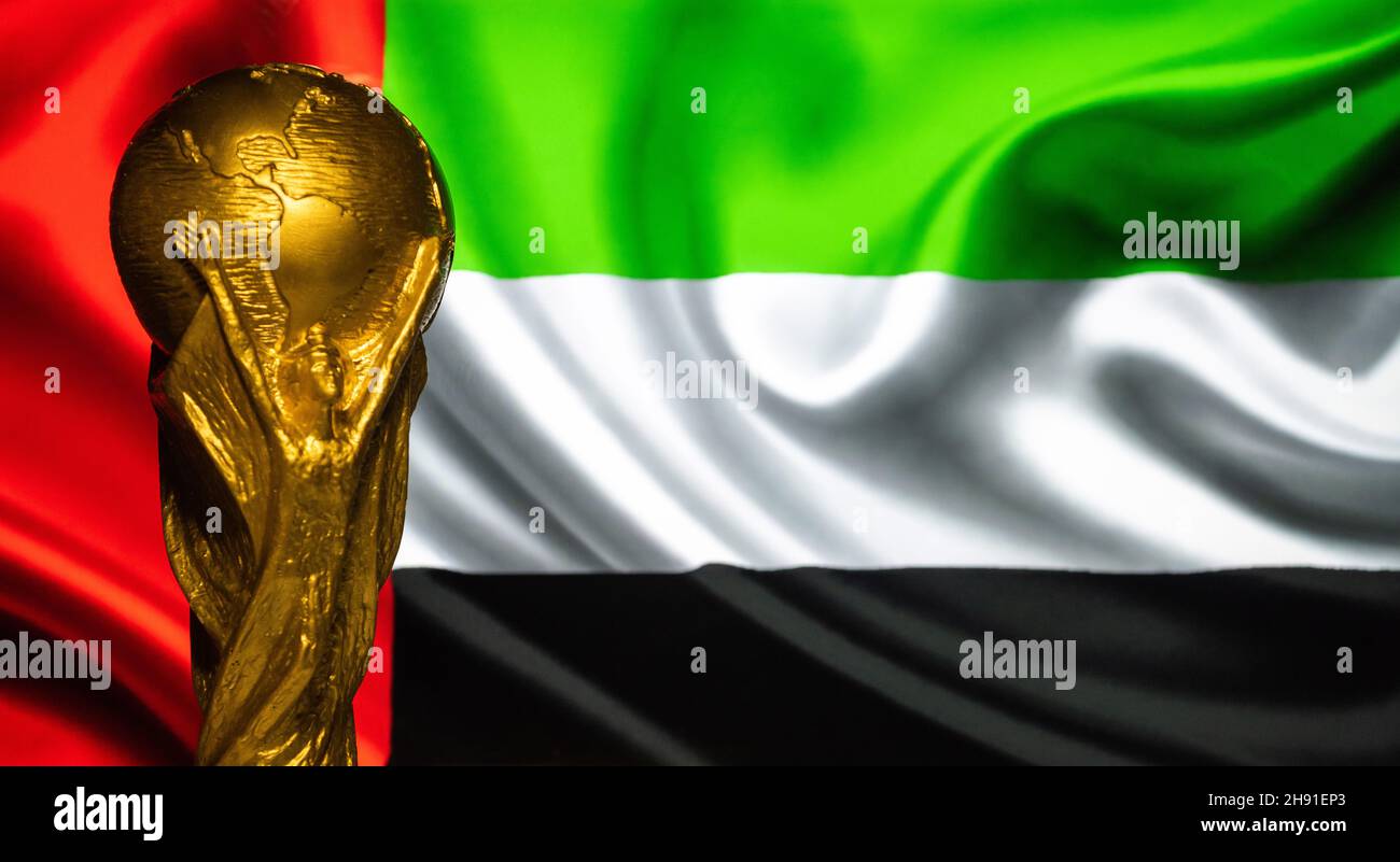 October 6, 2021, Abu Dhabi, UAE. FIFA World Cup against the background ...