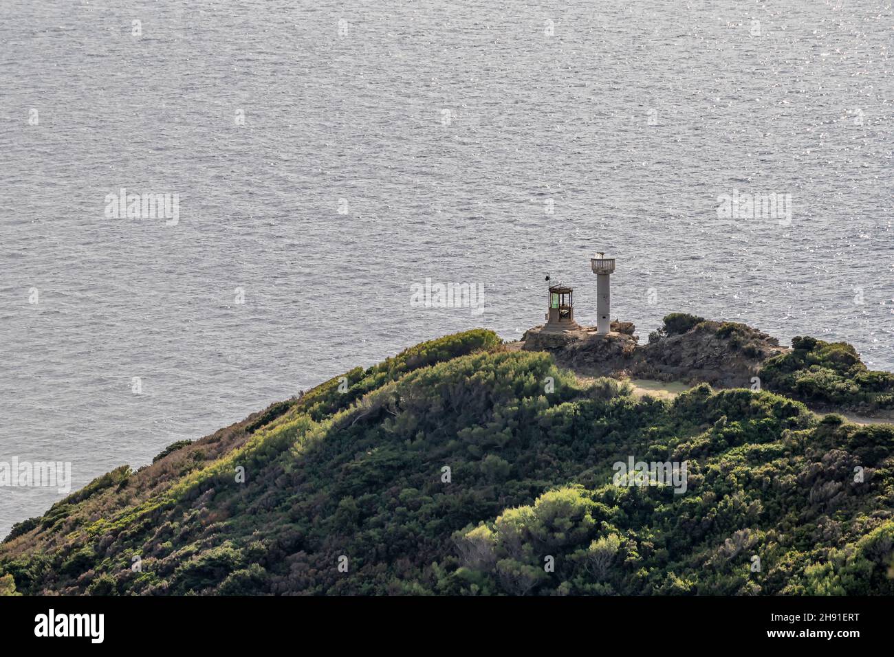 Lighthouse and watchtower on the island of Gorgona, Livorno, Italy ...