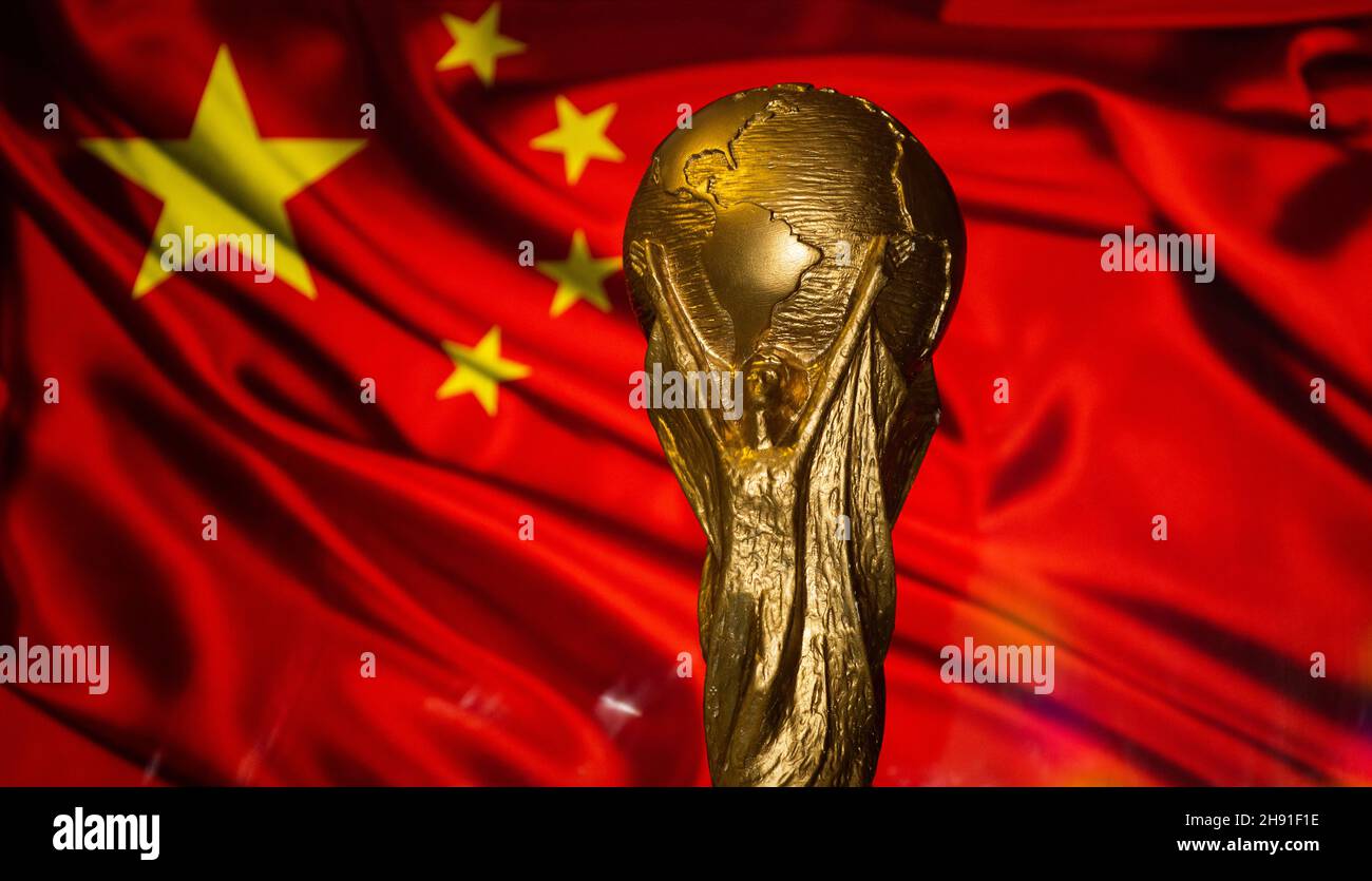 October 6, 2021, Beijing, China. FIFA World Cup on the background of ...