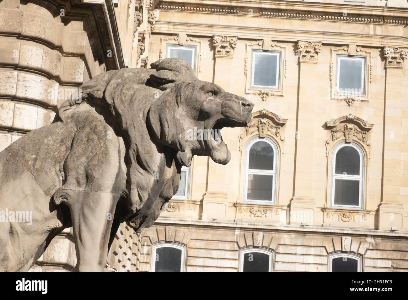 Lion classical sculpture, side view Stock Photo - Alamy