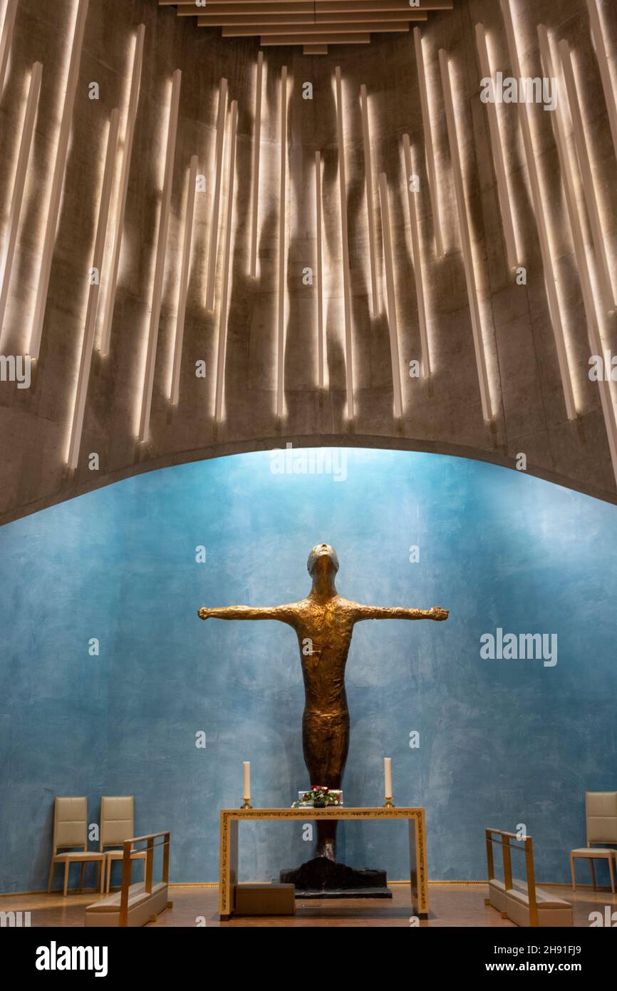 Altar and bronze sculpture of Christ inside the Northern Lights ...