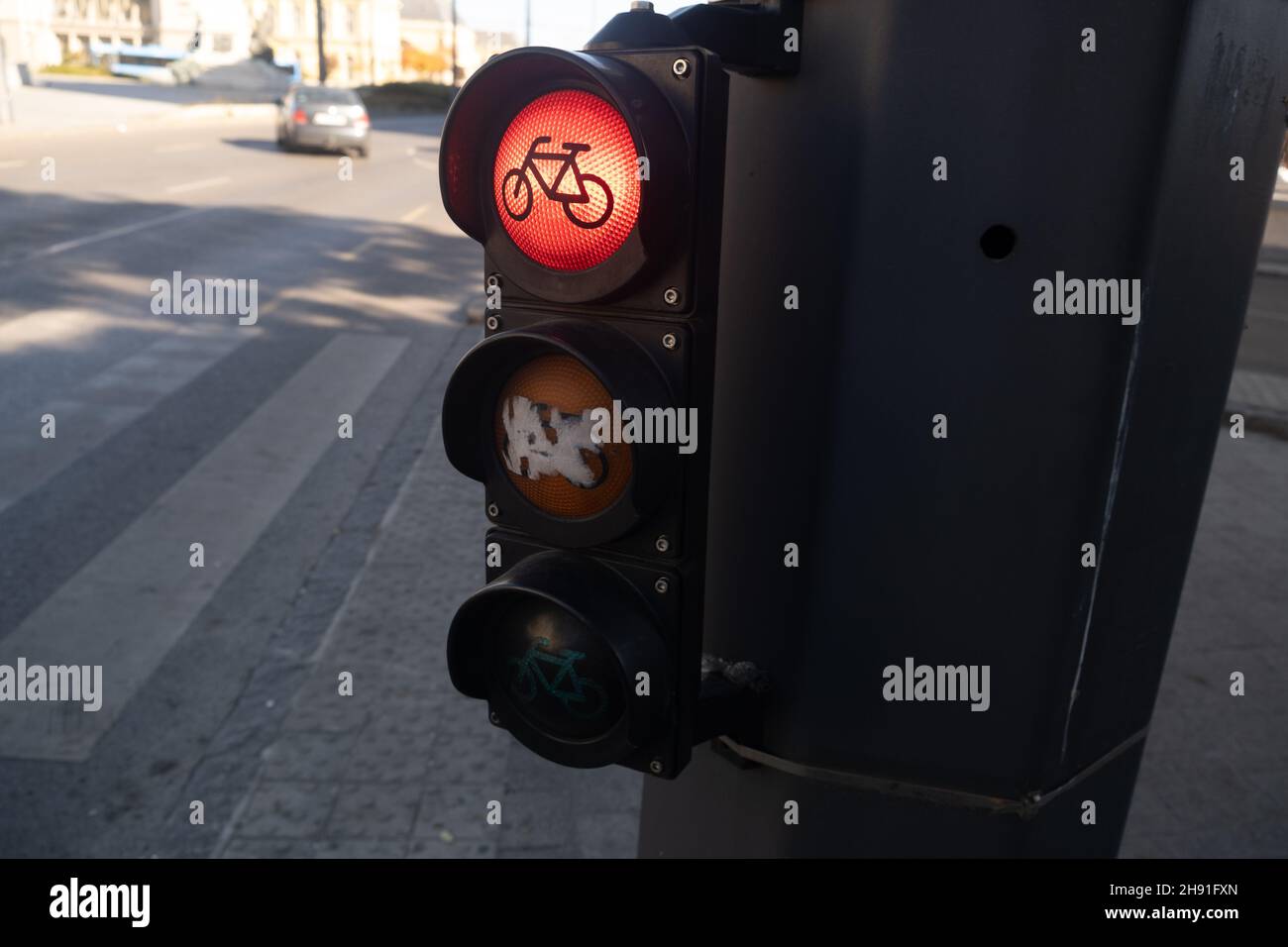 Traffic light shows red lights for bike at the crossing Stock Photo - Alamy