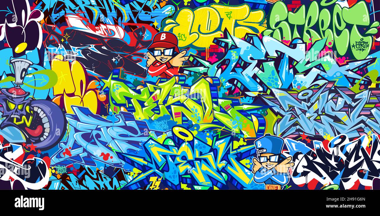 Cool Colorful Urban Graffiti Street Art Seamless Pattern. Vector ...