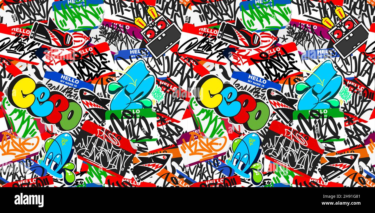 Flat Abstract Seamless Colorful Urban Graffiti Style Sticker Bombing ...