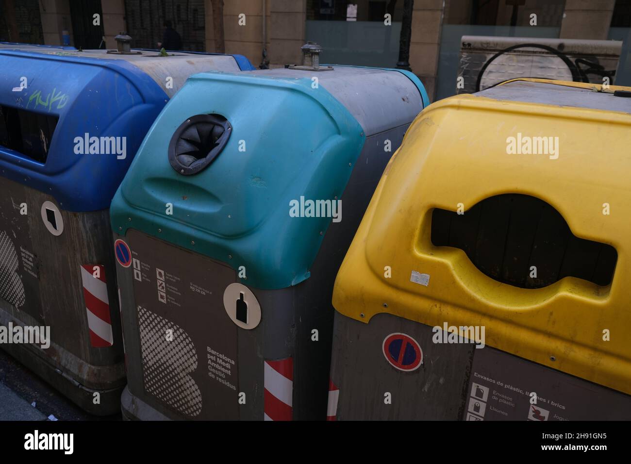 Barcelona, Spain - 5 November 2021: Garbage bins for sorting and ...