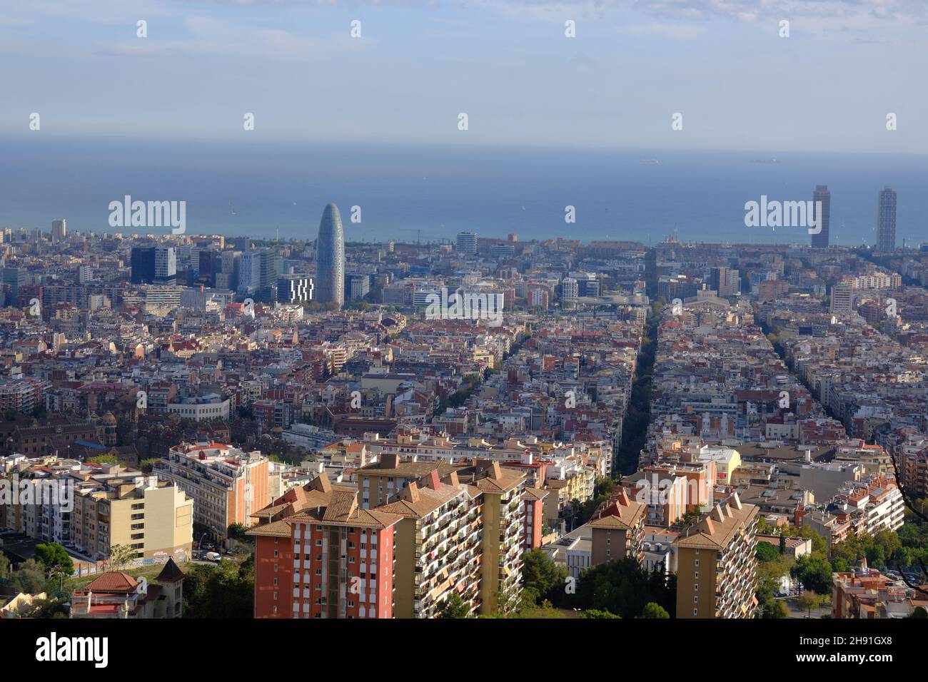Barcelona, Spain - 5 November 2021: Barcelona city view with Torre ...