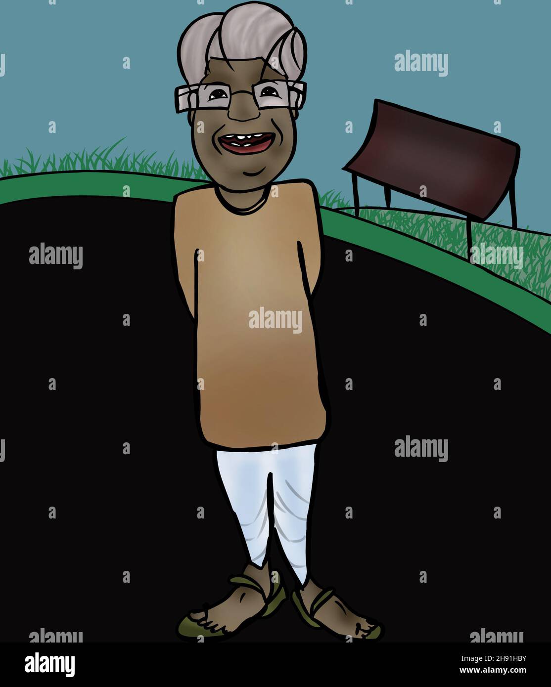 full view of Happy smiling Indian Old man with eye glasss standing at ...