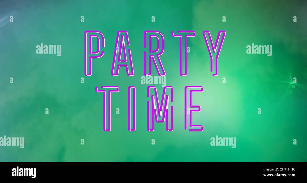Vector image of party time text against green background with copy ...