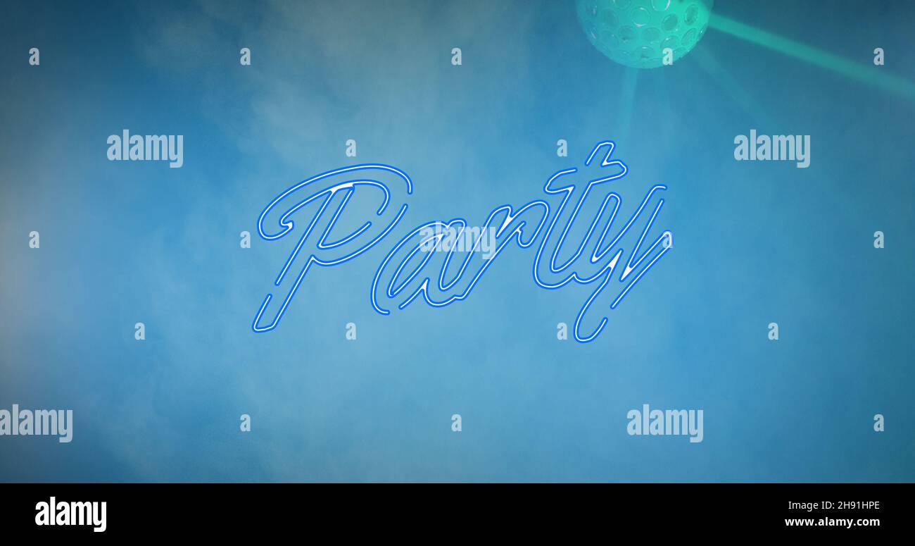 Vector image of party text against blue background with copy space ...