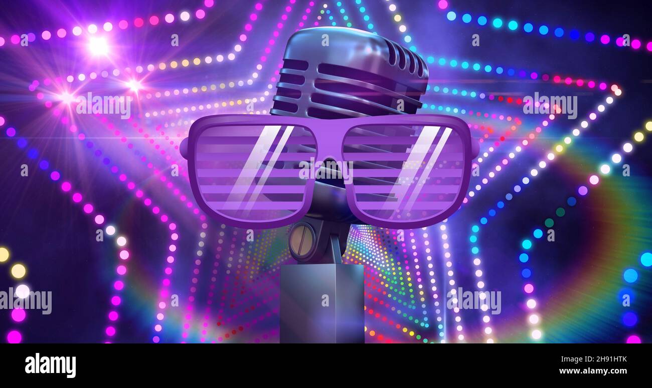 Composite image of shutter shades on retro microphone against ...