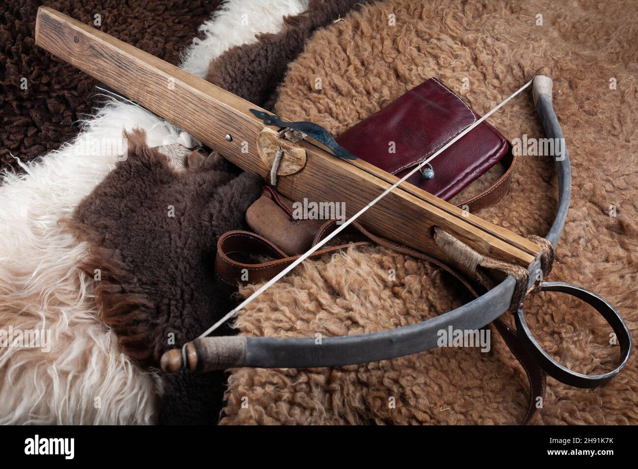 vintage medieval crossbow on sheep fur background Stock Photo - Alamy