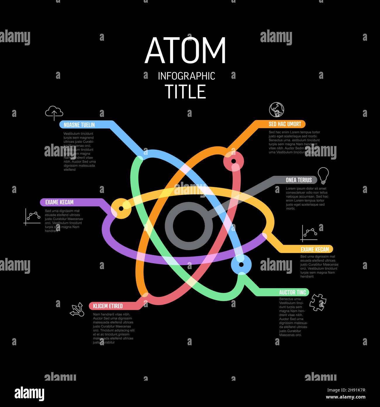Vector atom nucleus Infographic report template made from thick marker ...