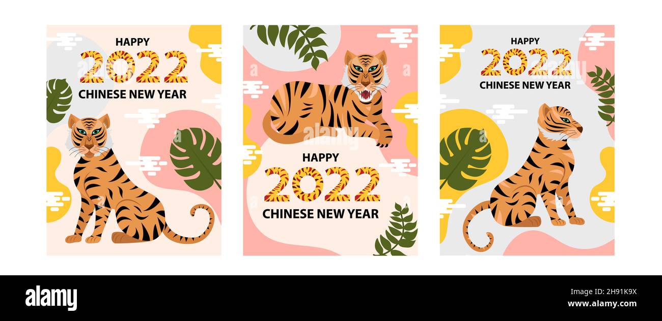 2022. Year of the tiger. Modern poster for the new year for according ...