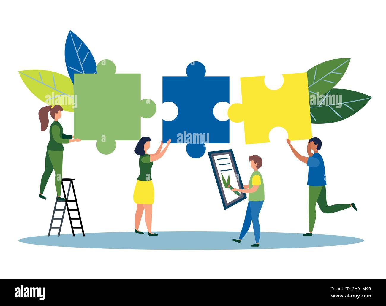 Business concept. Team metaphor. people connecting puzzle elements ...