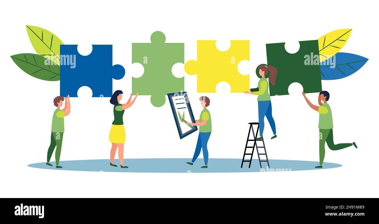 Business concept. Team metaphor. people connecting puzzle elements ...