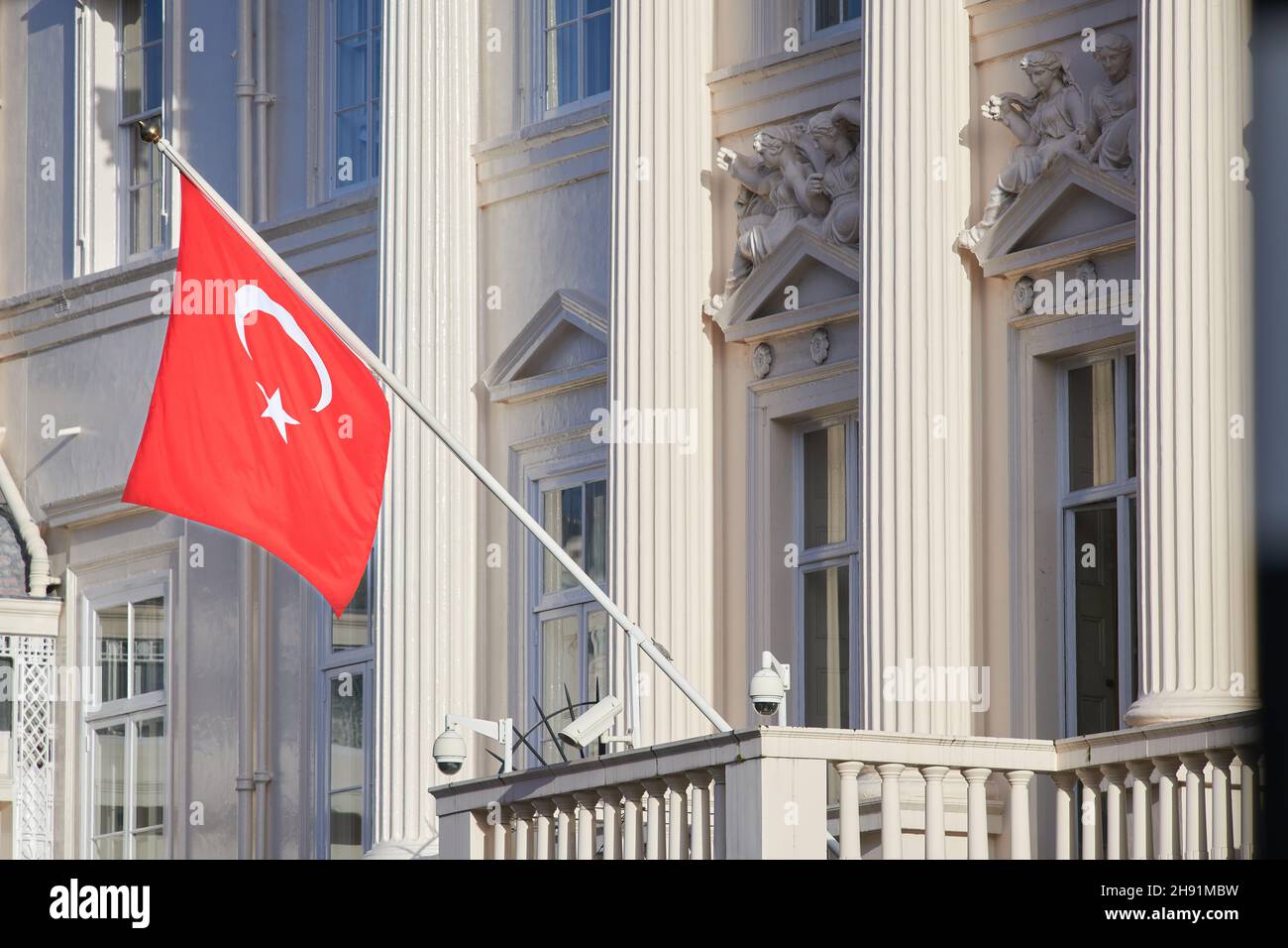 Flag outside the Embassy of Turkey building, london, England Stock ...