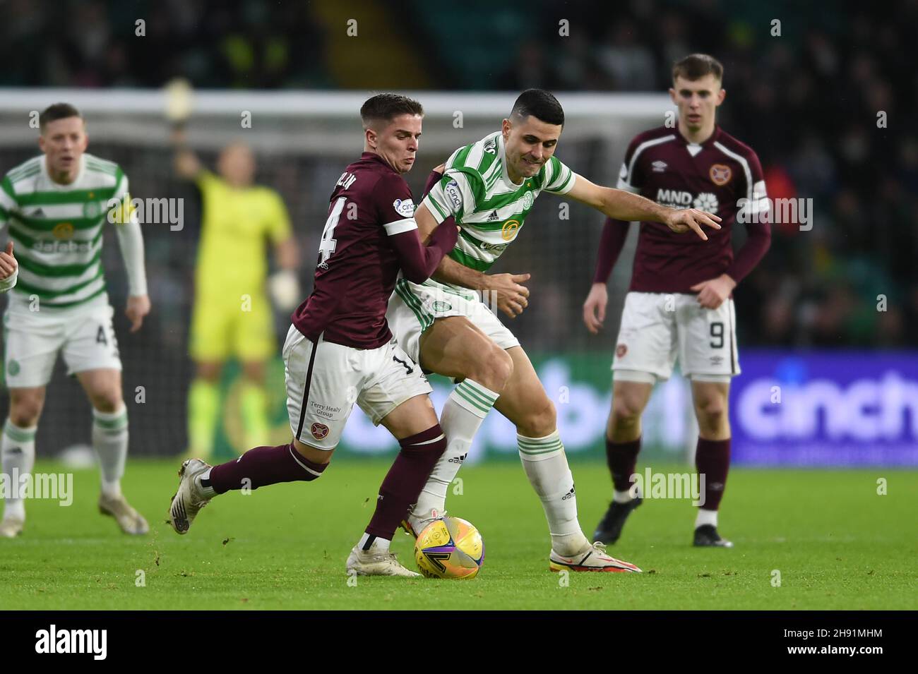 Glasgow, Scotland, 2nd December 2021. Cameron Devlin of Hearts and Tom ...