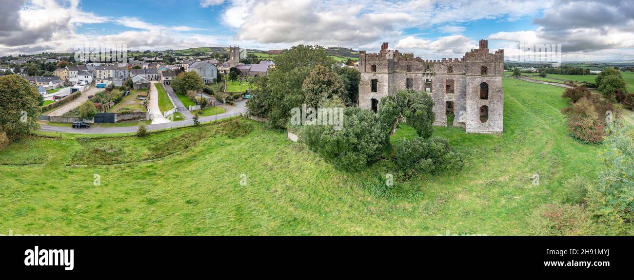 Aerial view of the Skyline of the historic town of Raphoe and the ...