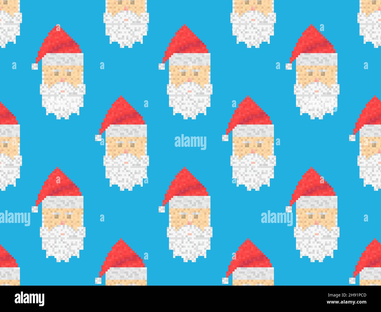 Pixel art Santa Claus seamless pattern. Pixel Santa Claus icon set in ...