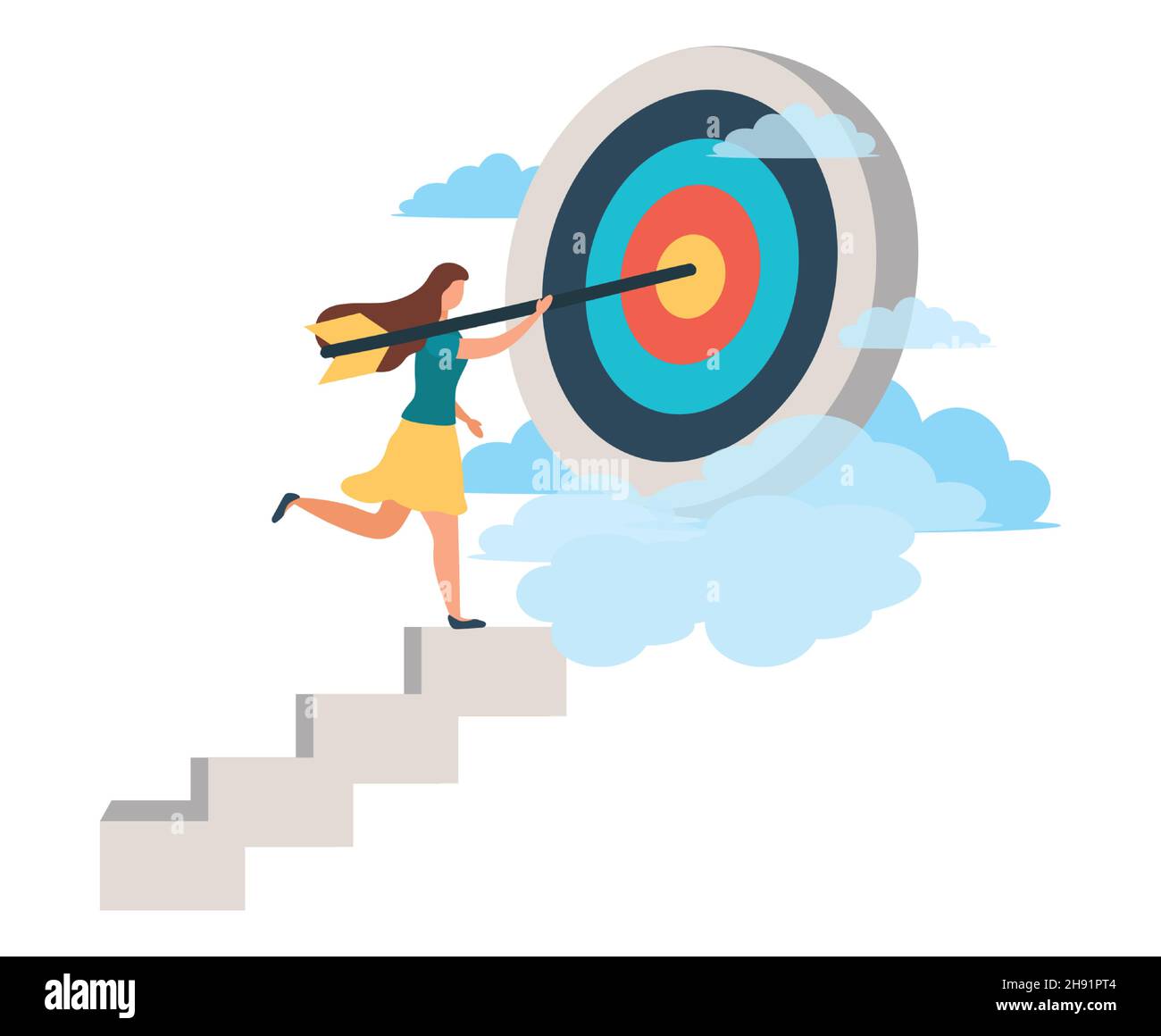 A man with an arrow is running towards his goal along a winding road ...