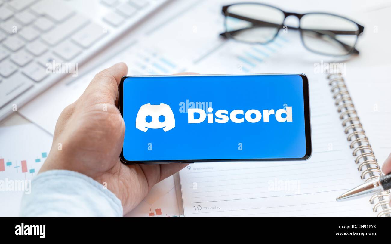 Logo of Discord group chatting application, page in mobile phone ...