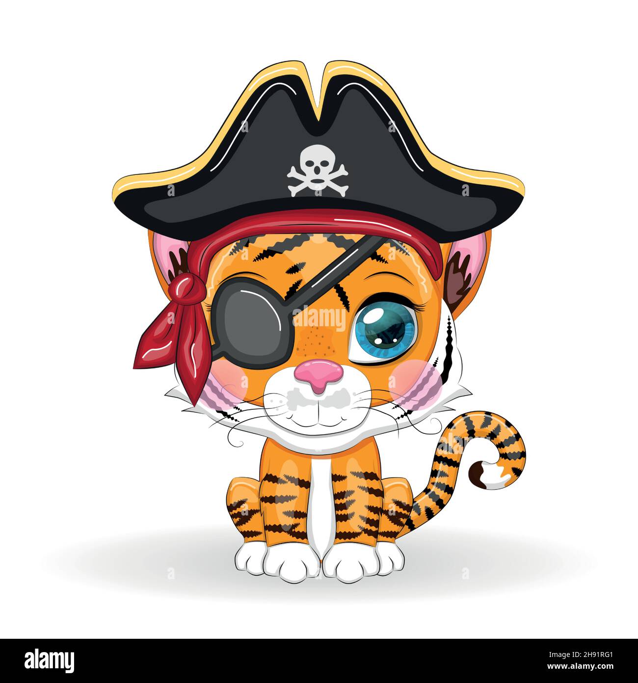 Tiger pirate, cartoon character of the game, wild animal cat in a ...