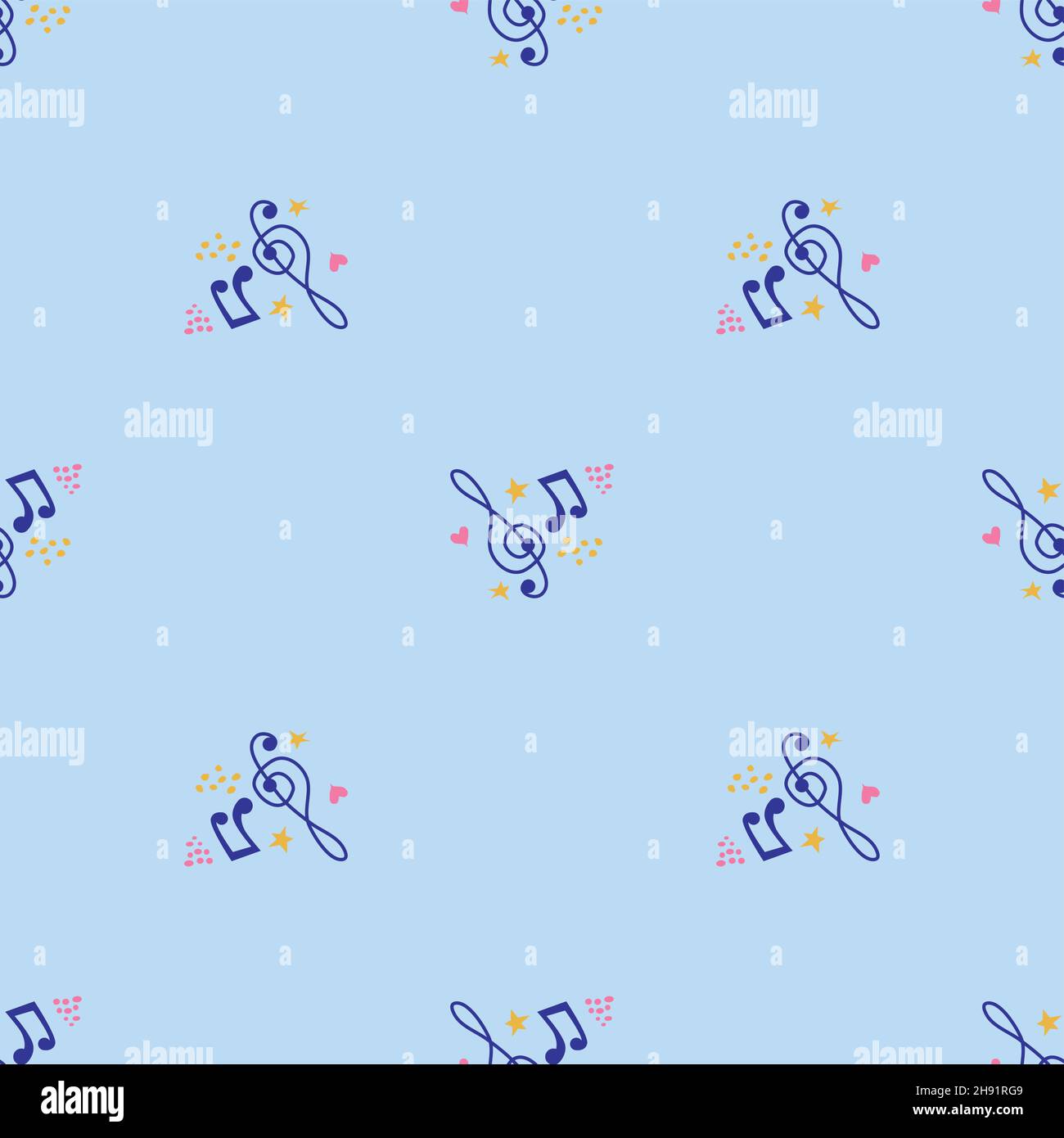 Cartoon hand drawn musical seamless pattern. Abstract music notes ...