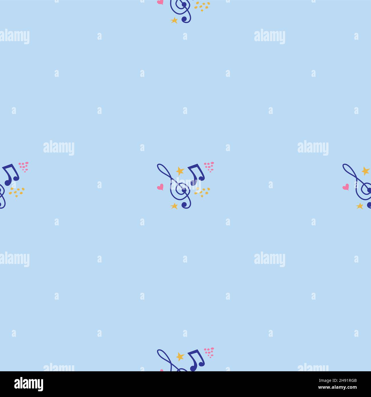 Cartoon hand drawn musical seamless pattern. Abstract music notes ...