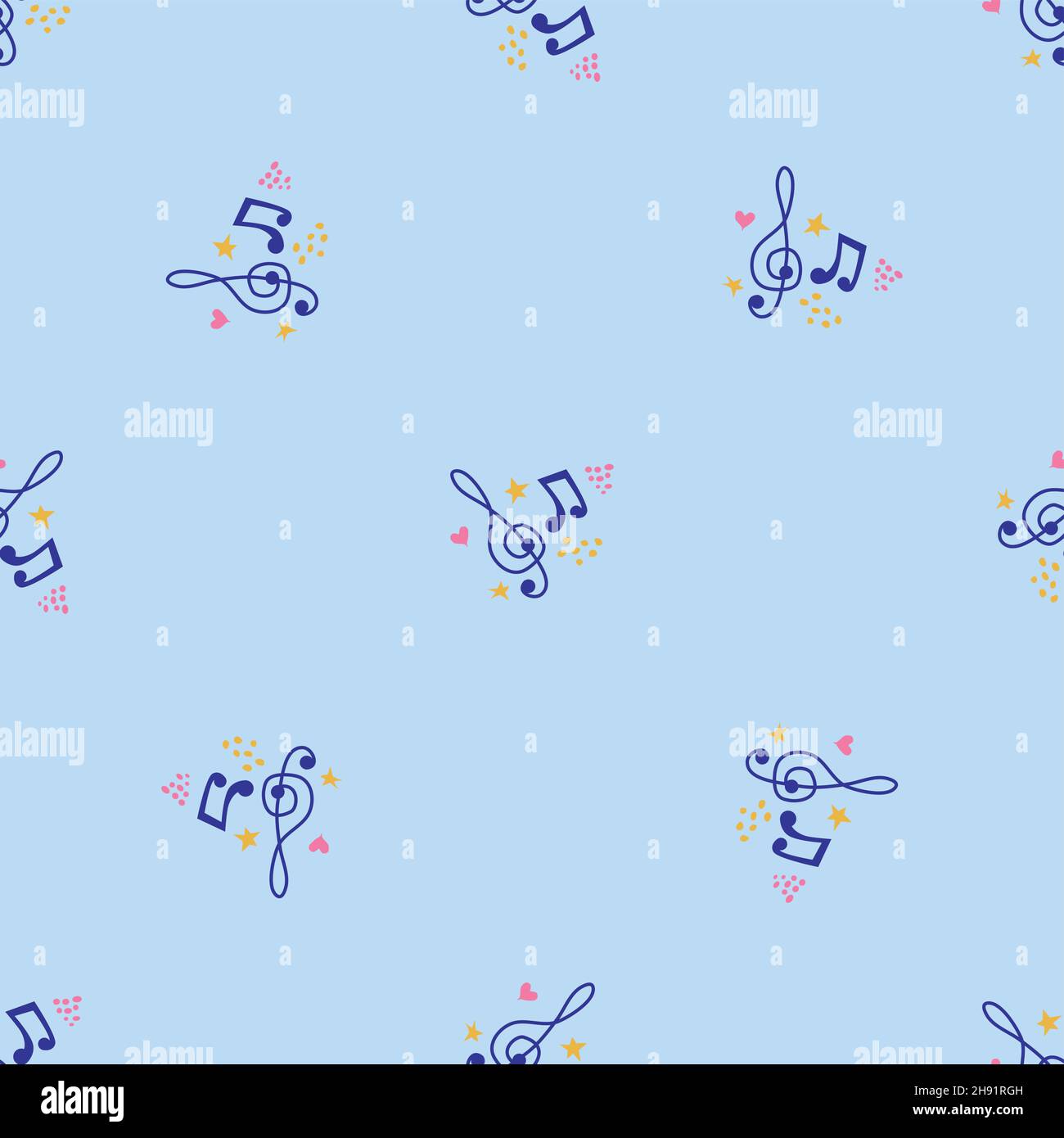 Cartoon hand drawn musical seamless pattern. Abstract music notes ...