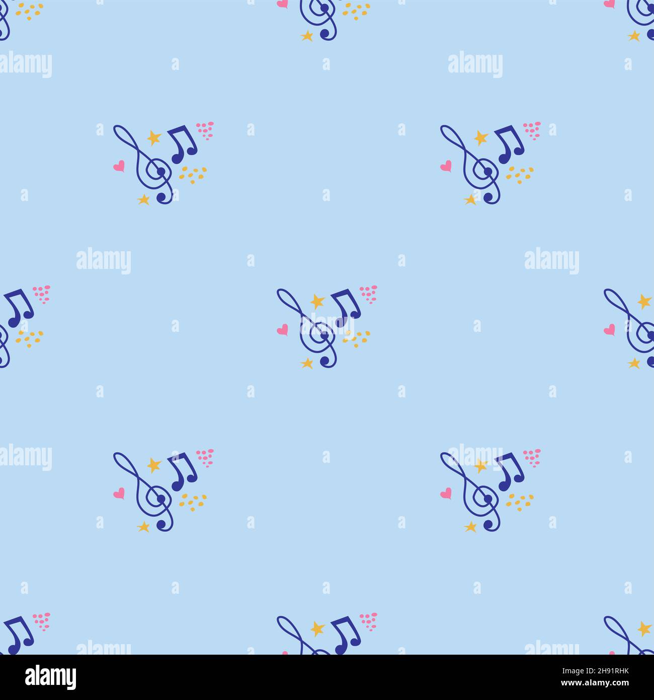 Cartoon hand drawn musical seamless pattern. Lots of symbols, objects ...